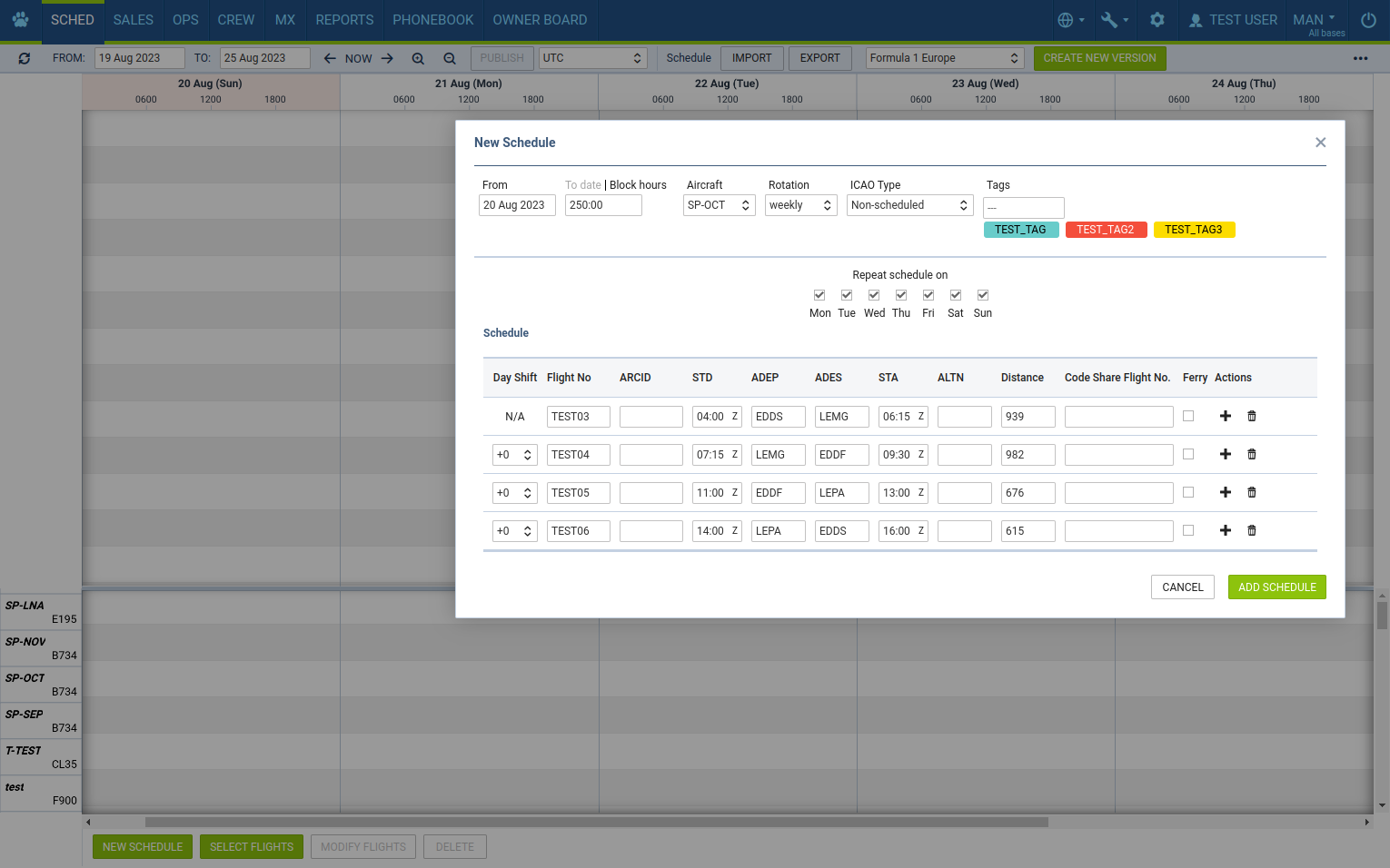 Flight Scheduling Software - Sched module